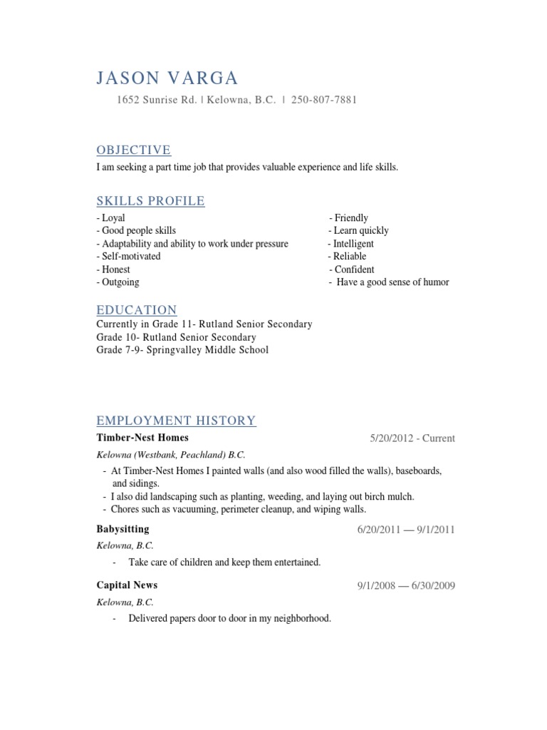 Part-Time Job Resume for Jason Varga | PDF | Home & Garden
