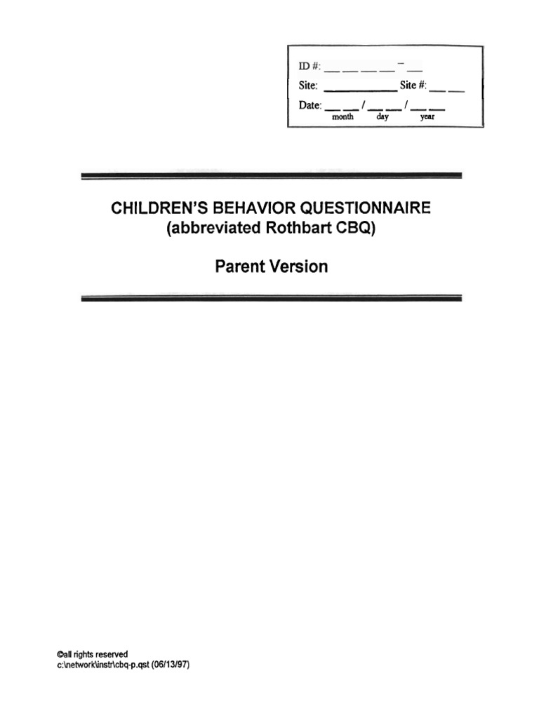 Childrens Behavior Questionnaire | PDF