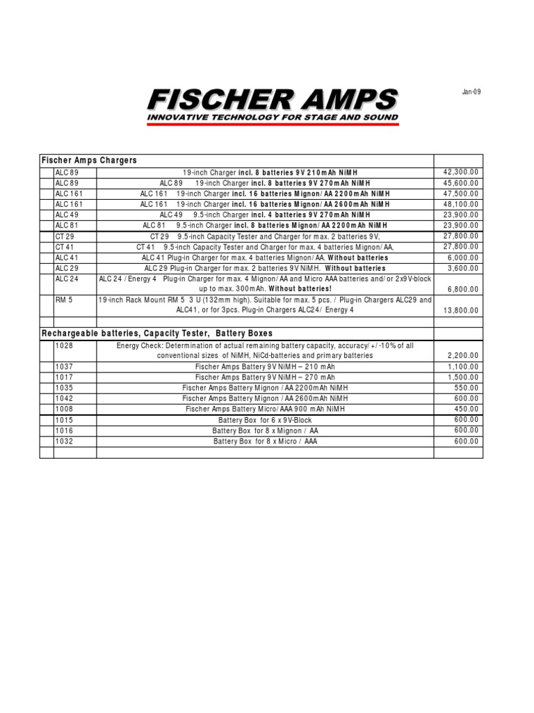 Fischer Amps Chargers & Batteries Catalog | PDF | Battery Charger ...