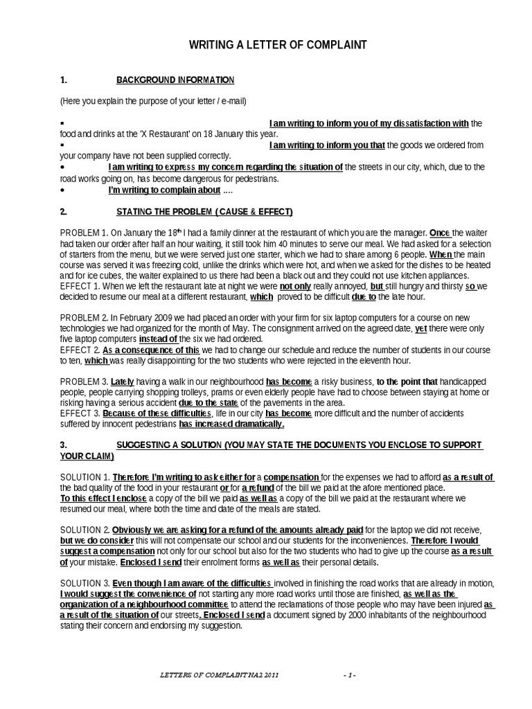 Complaint Letter Guide | PDF | Restaurants | Waiting Staff