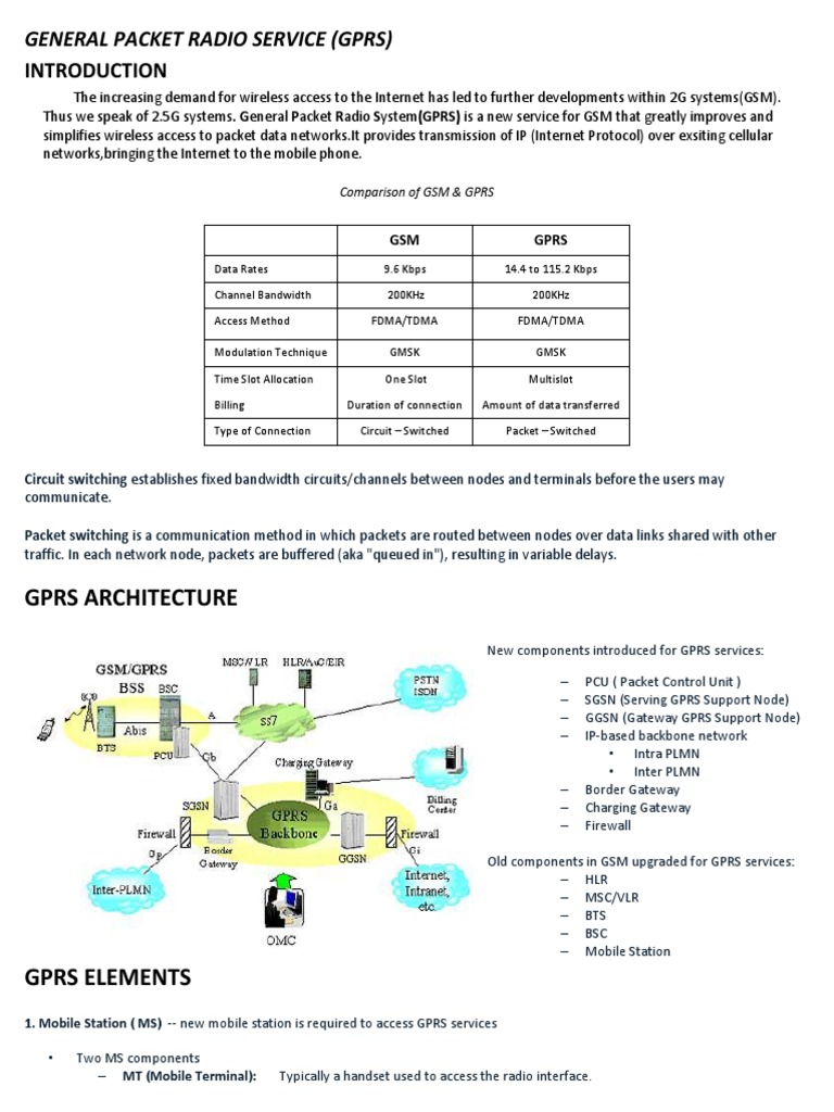 Gprs Architecture: General Packet Radio Service (GPRS) | PDF | General ...