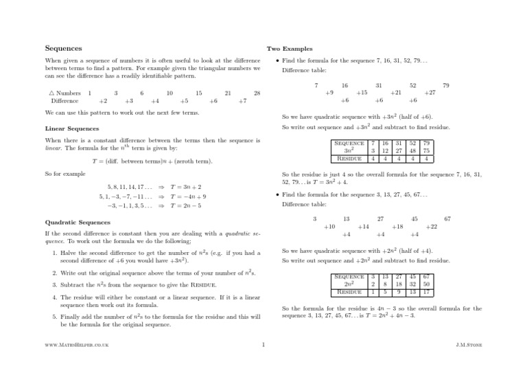 Sequences: WWW - Mathshelper.Co - Uk J.M.Stone | PDF | Language Arts ...