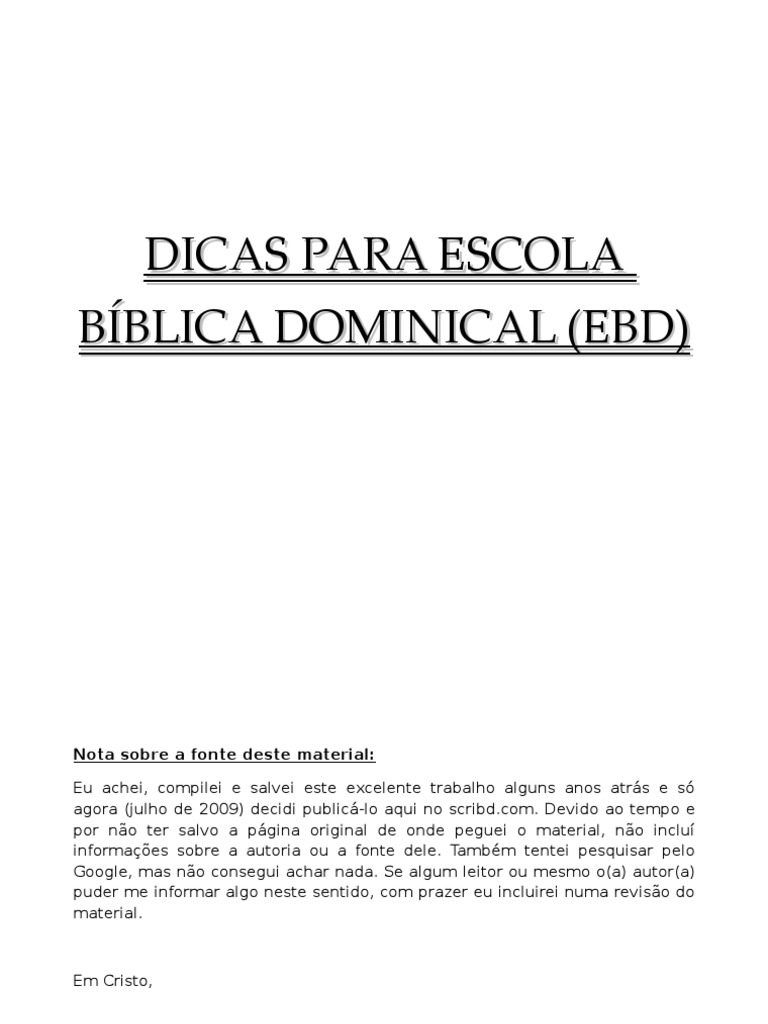 Dicas para Escola Bíblica Dominical (EBD) | PDF | São Pedro | Jesus