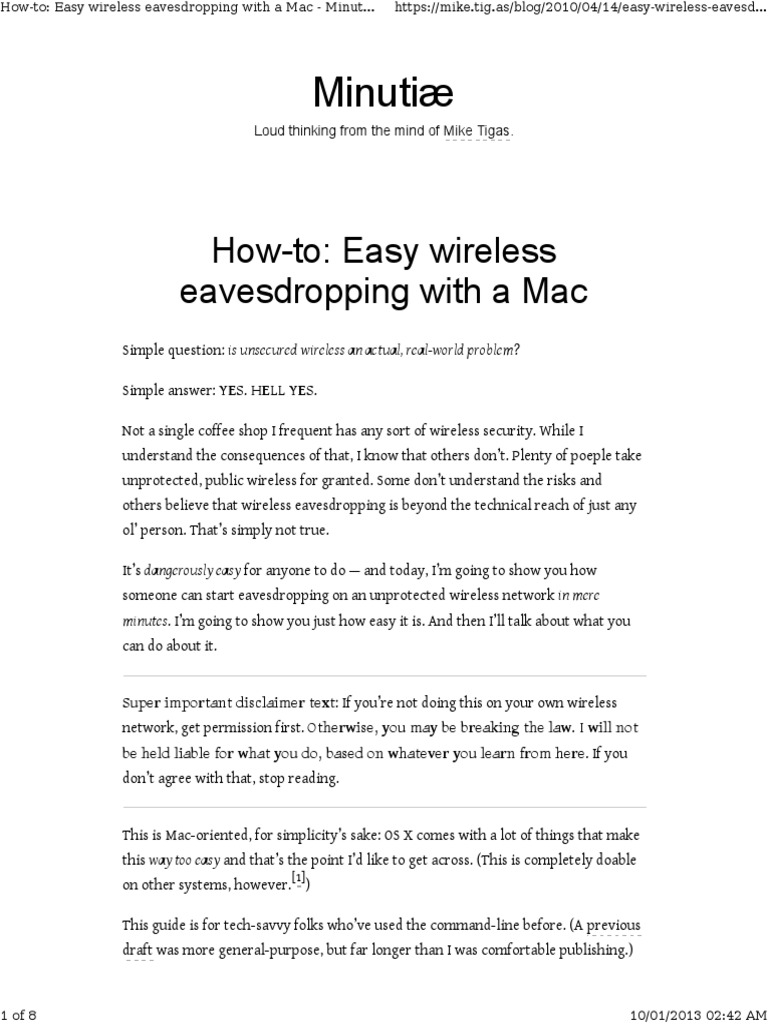 Minutiæ: How-To: Easy Wireless Eavesdropping With A Mac | PDF