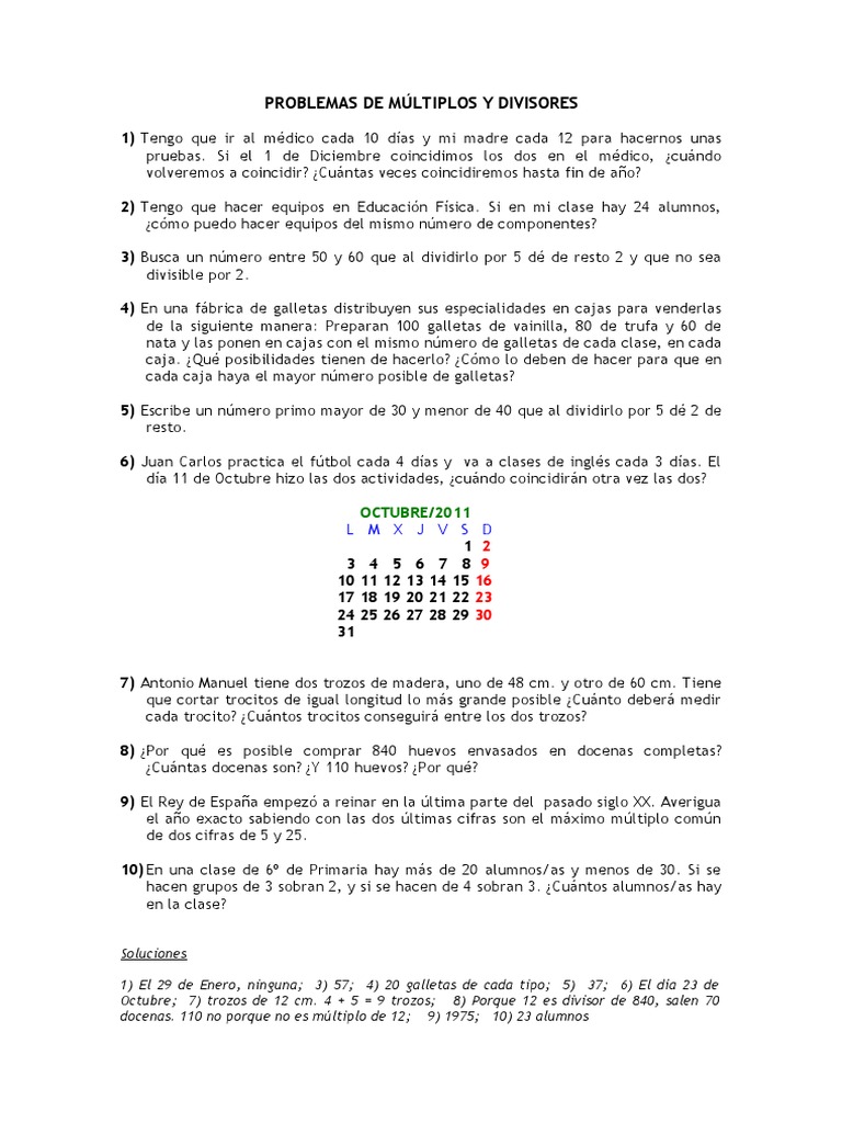 Problemas de Múltiplos y Divisores | PDF | Escuelas | Ocio