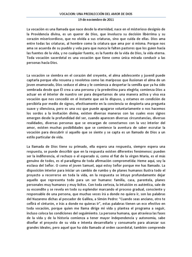 Vocacion, Una Predileccion Del Amor de Dios | PDF | Jesús | Amor