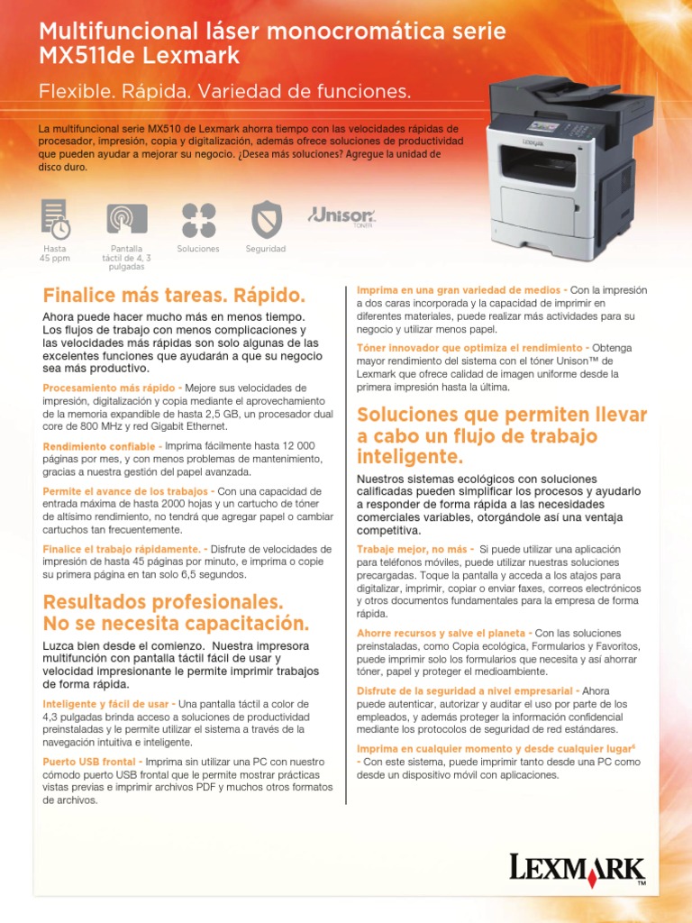 Lexmark MX511 | Descargar gratis PDF | Impresora (Computación ...