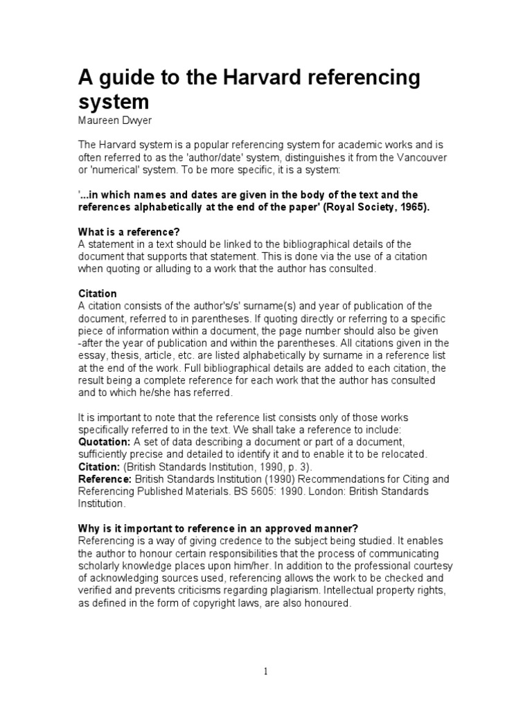 A Guide To The Harvard Referencing System | PDF