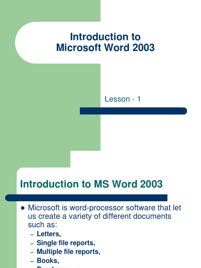 Introduction To MS Word 2003 | PDF | Word Processor | Microsoft Word