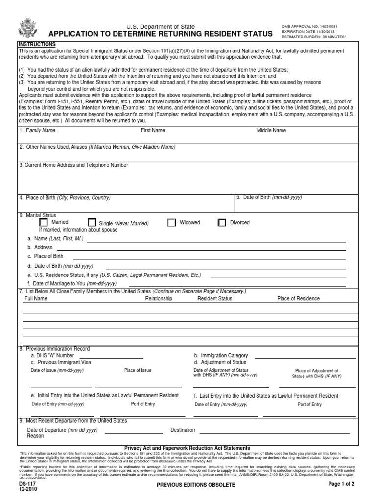 Returning Resident Status Application | PDF | Permanent Residence ...