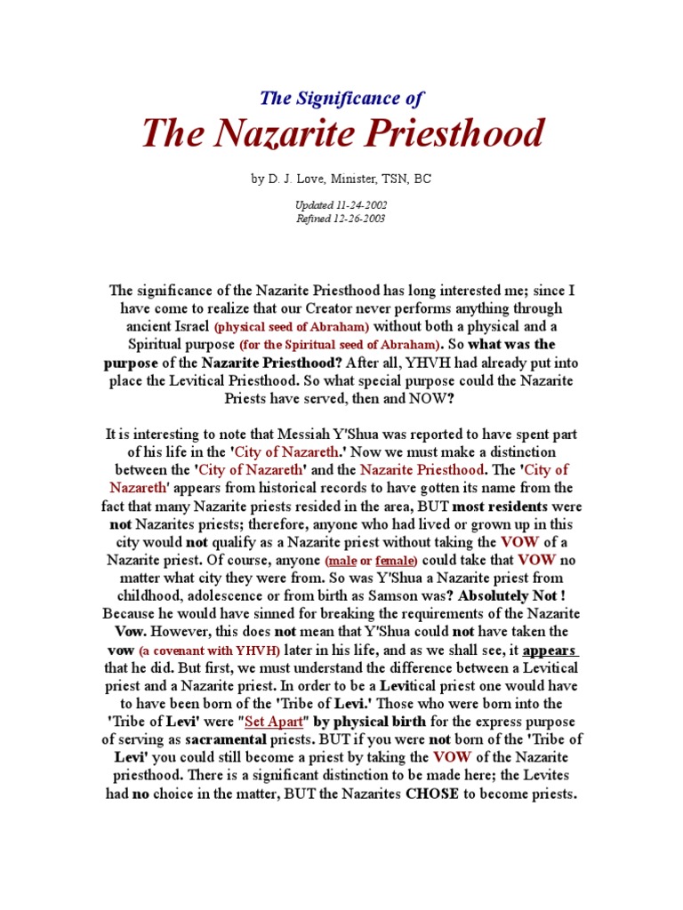The Nazarite Priesthood | PDF | Priest | John The Baptist