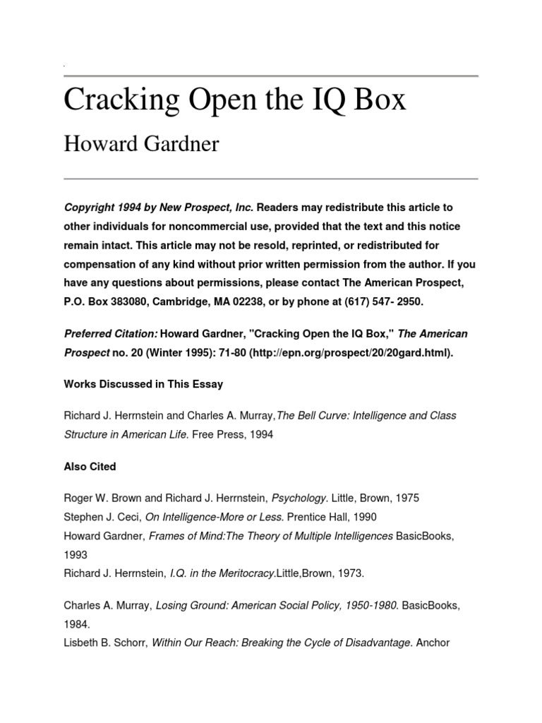 Cracking Open The IQ Box | PDF | Intelligence Quotient | Intelligence