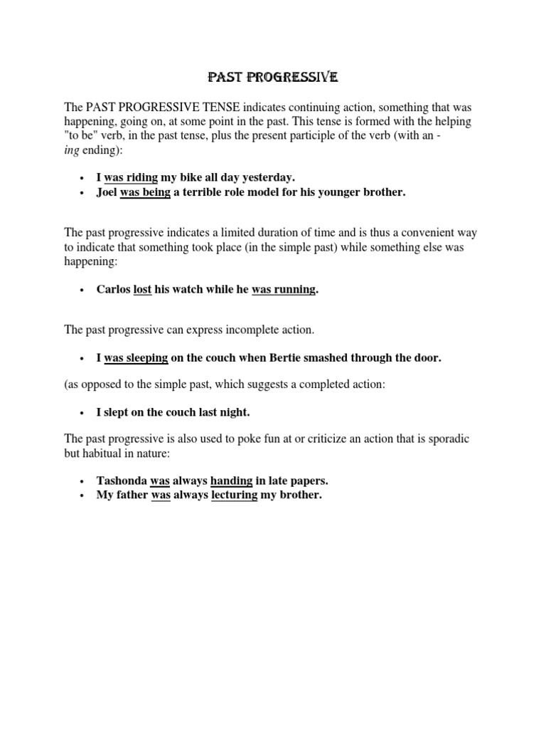 Past Progressive: Ing Ending) | PDF