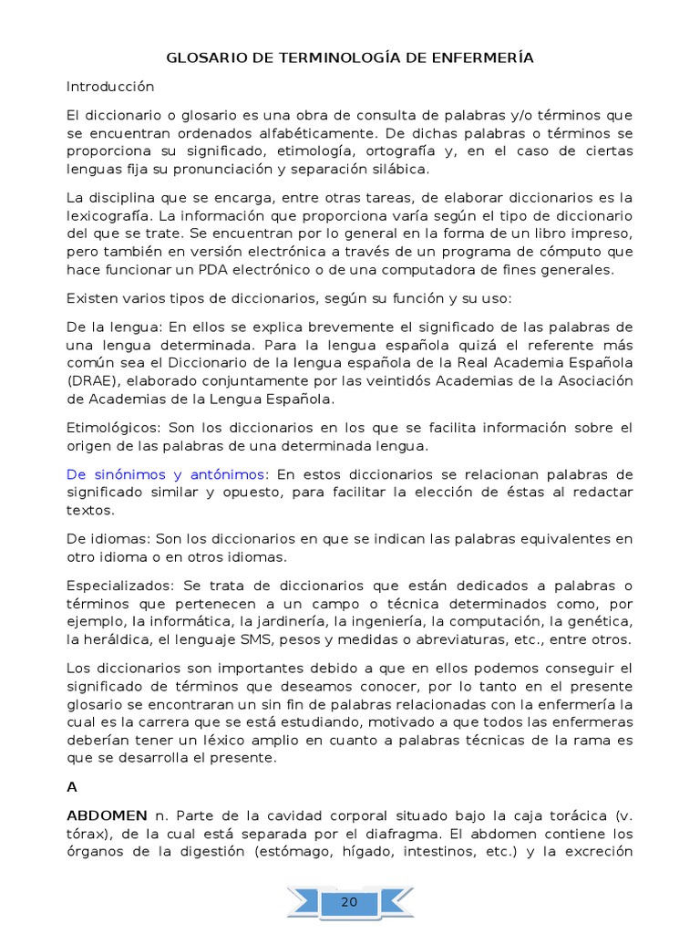 glosario-terminologia-enfermeria | Diccionario | Medicina CLINICA