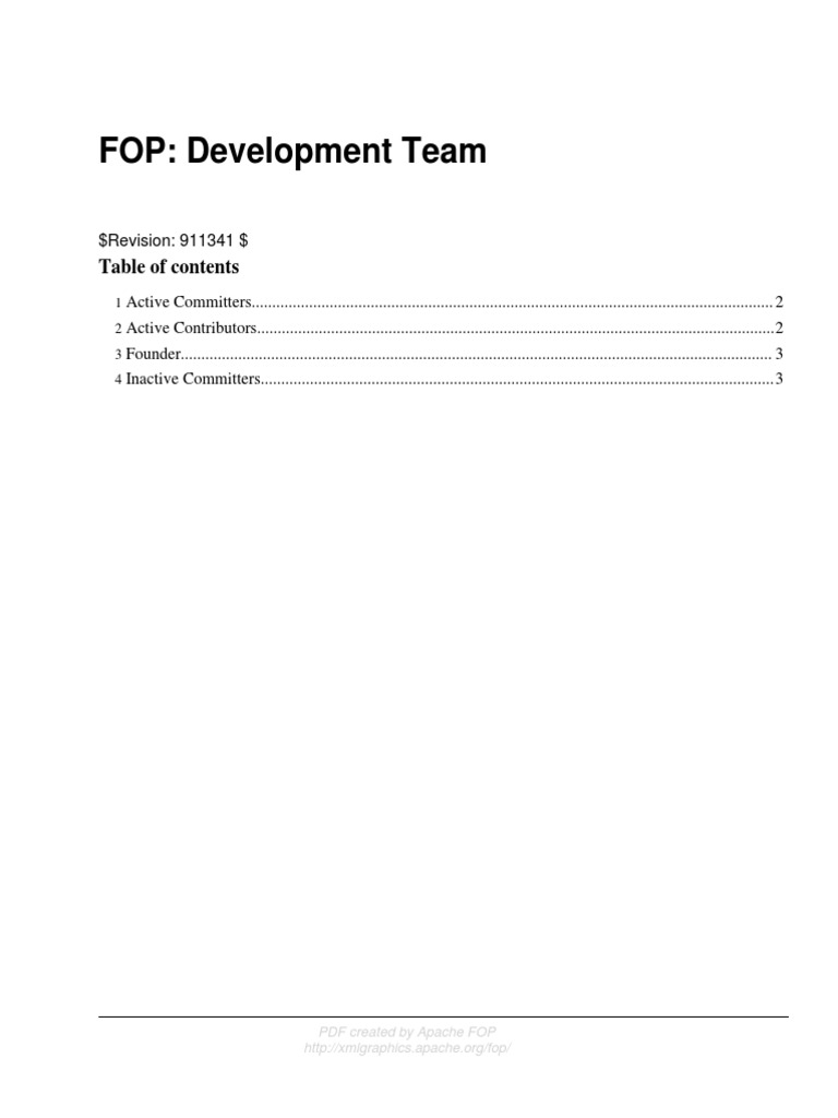 FOP: Development Team: $revision: 911341 $ | PDF | Portable Document Format | Computer Programming