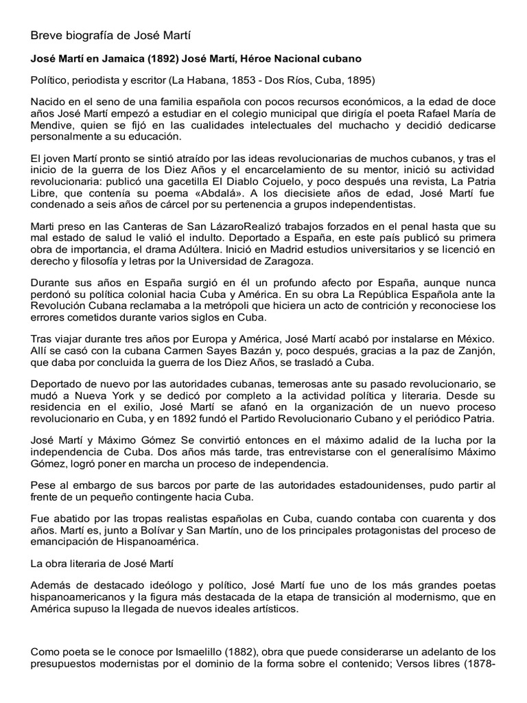 Breve Biografía de José Martí: José Martí en Jamaica (1892) José Martí ...