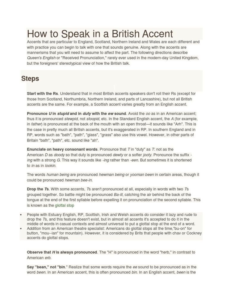 How To Speak in A British Accent | PDF | Accent (Sociolinguistics ...