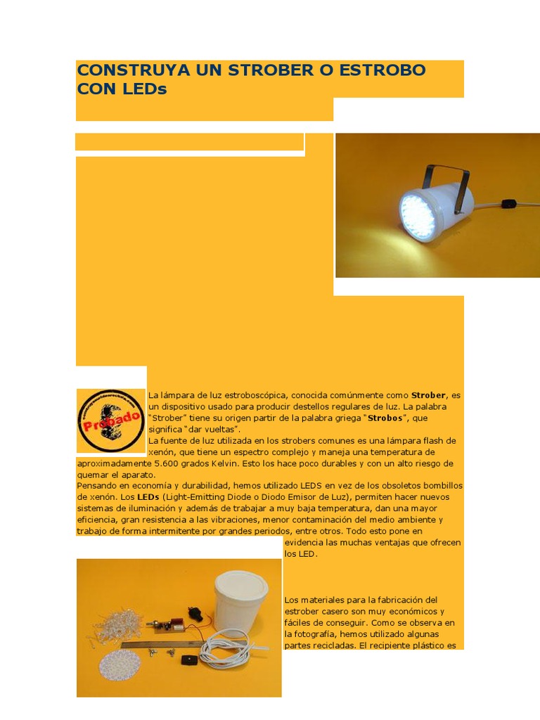 Construya Un Strober o Estrobo Con Leds | PDF | Diodo emisor de luz | Transistor