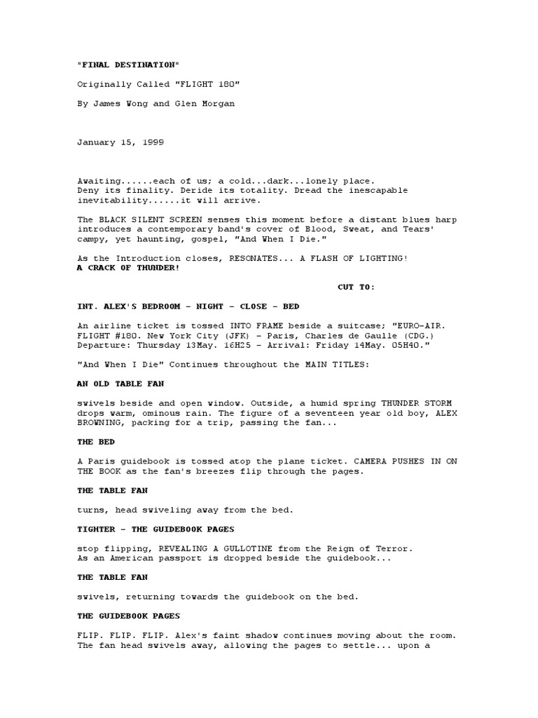 Final Destination (Flight 180) Original Script PDF | PDF | Flight ...