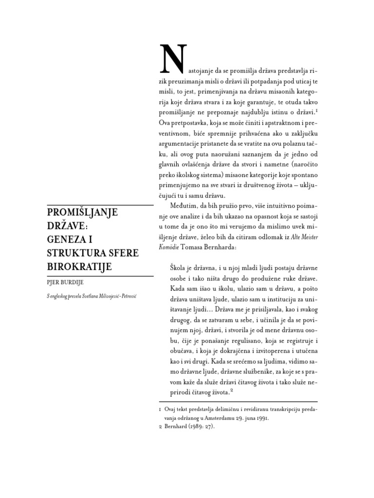 Pjer Burdije - Promišljanje Države: Geneza I Struktura Sfere ...