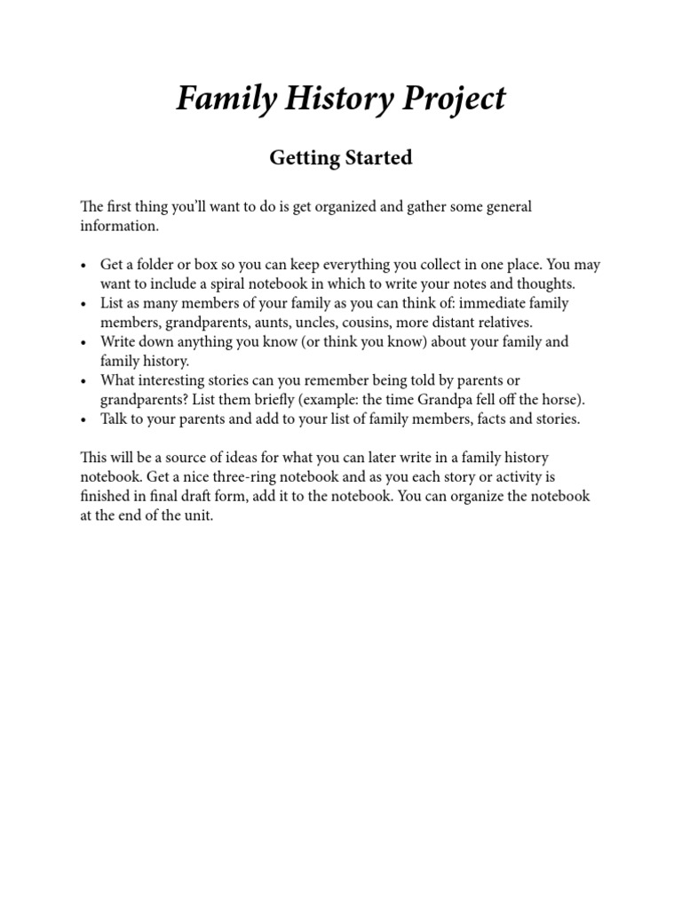 Family History Project: Getting Started | PDF | Genealogy | Scrapbooking