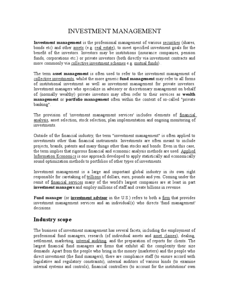 Investment Management | PDF | Investment Management | Capital Asset ...