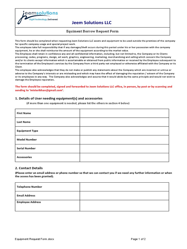 Equipment Request Form | PDF | Employment | Computing