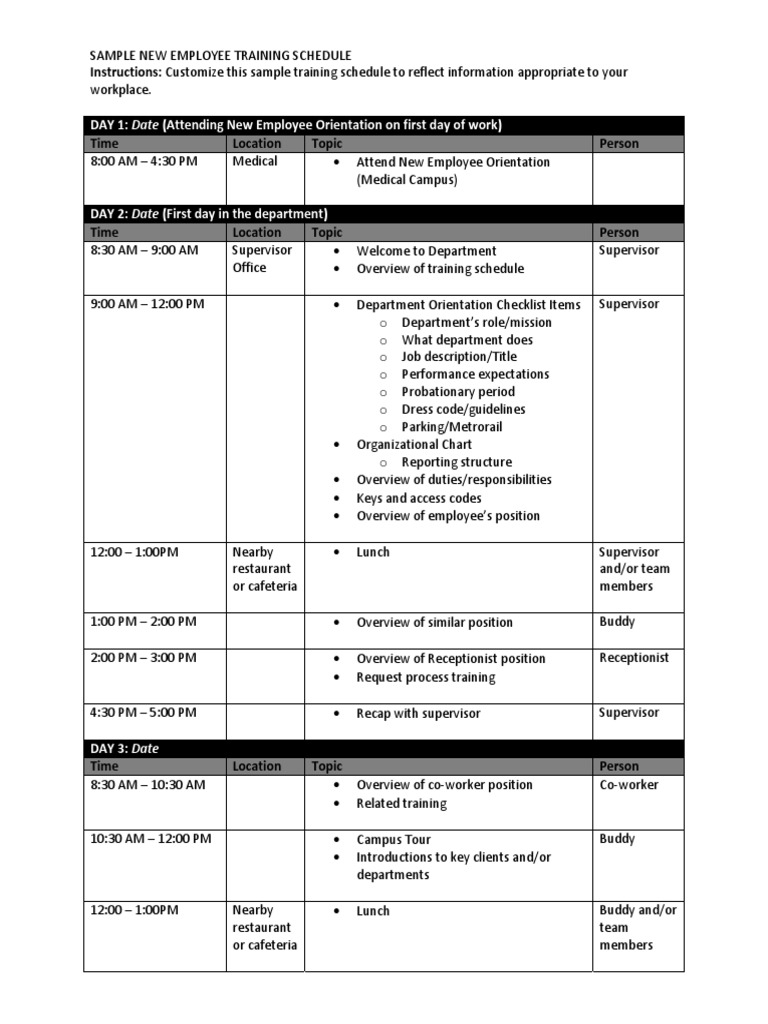 Sample Training Schedule | PDF | Business