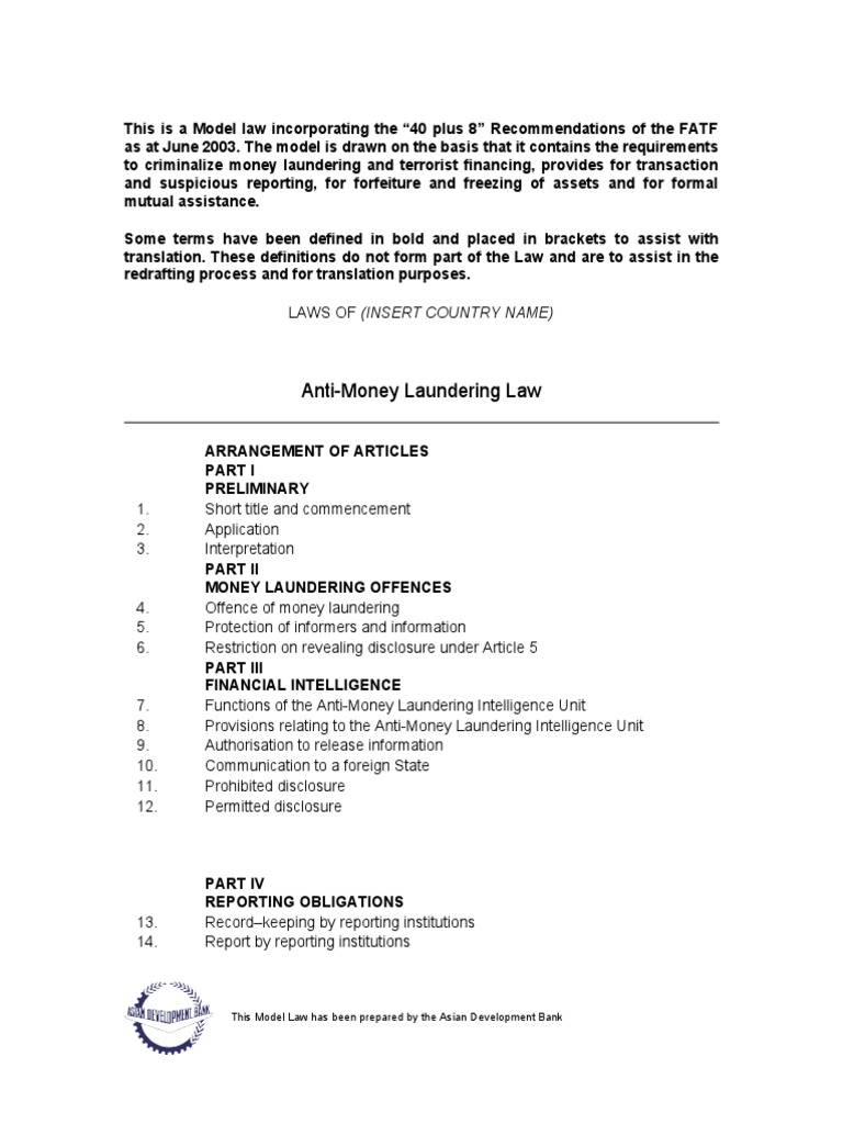ADB Model Law | PDF | Money Laundering | Securities (Finance)