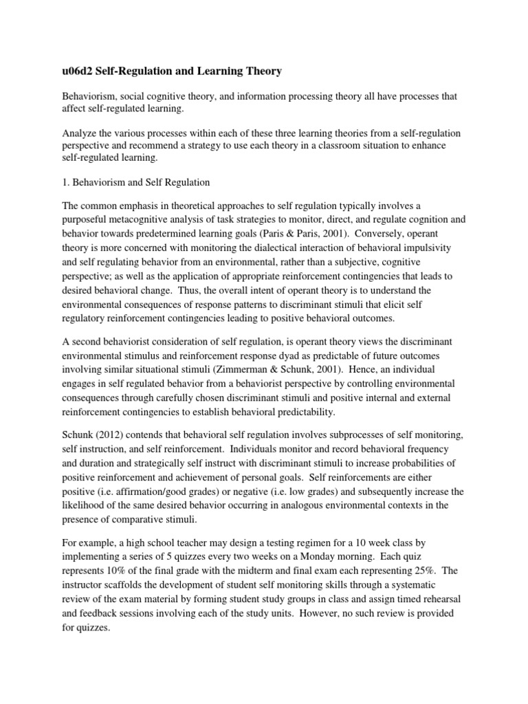 Self-Regulation and Learning Theory | PDF | Reinforcement | Self Control
