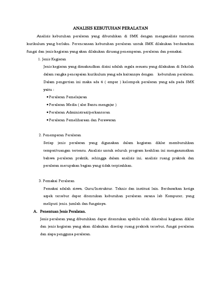 Analisis Kebutuhan Peralatan | PDF Analisis Kebutuhan Peralatan | PDF