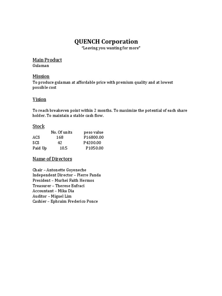 Gulaman Production Overview and Vision | PDF | Finance & Money ...
