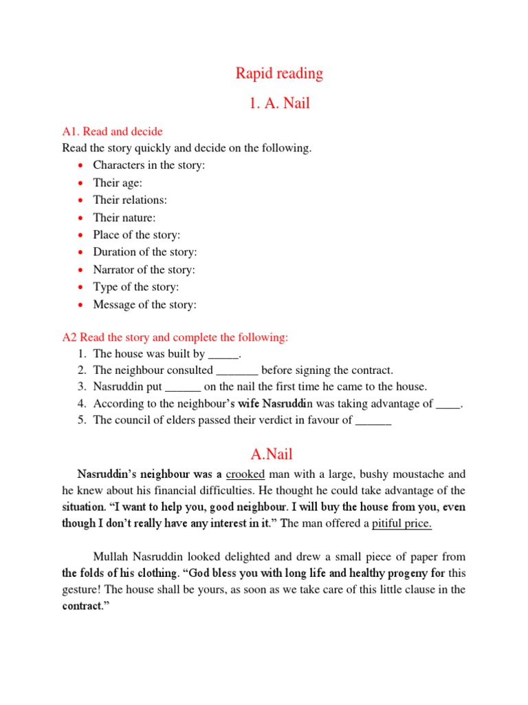 Mullah Nasruddin and the Nail Summary | PDF