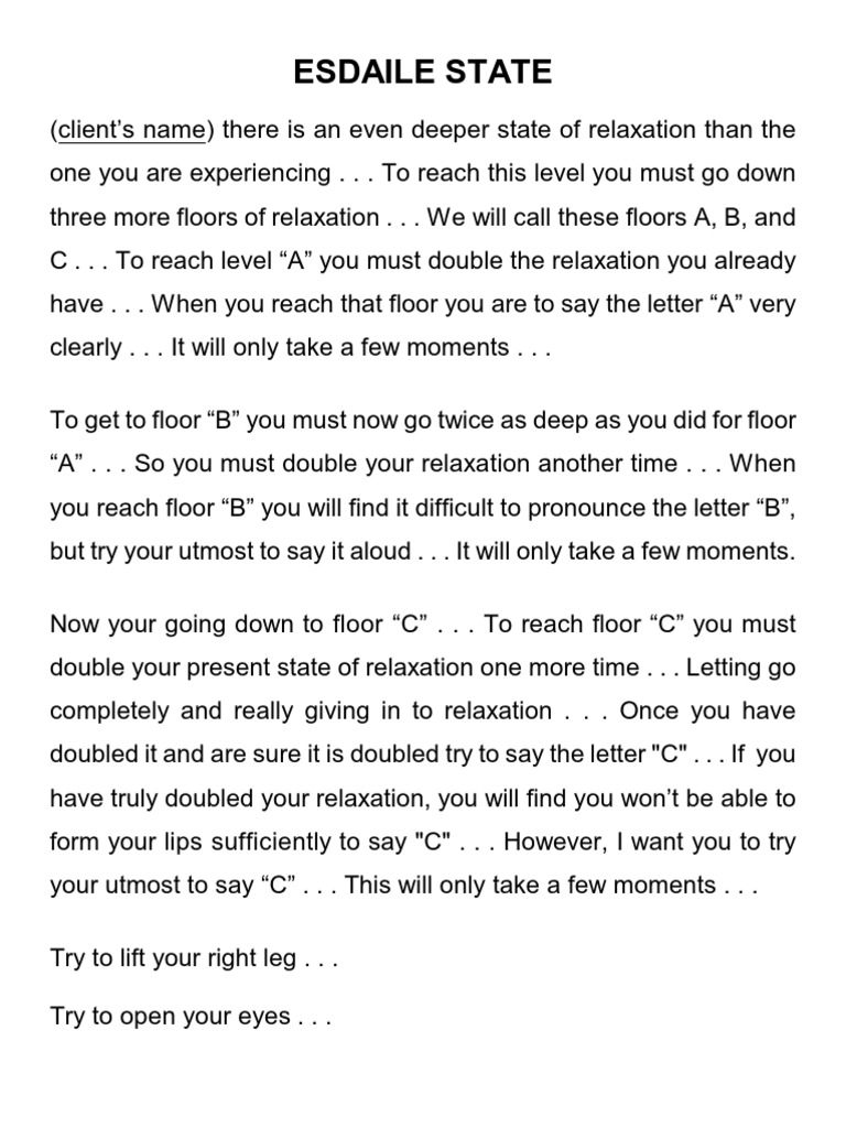 Esdaile State Hypnosis Script | PDF