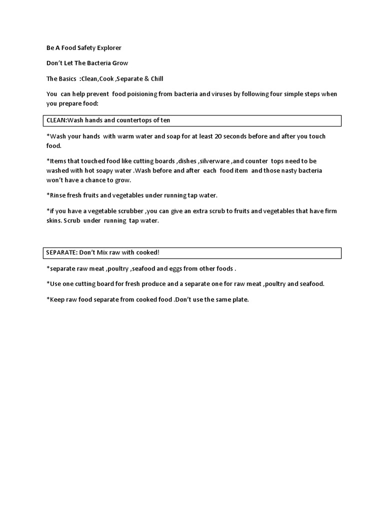Be A Food Safety Explorer | PDF