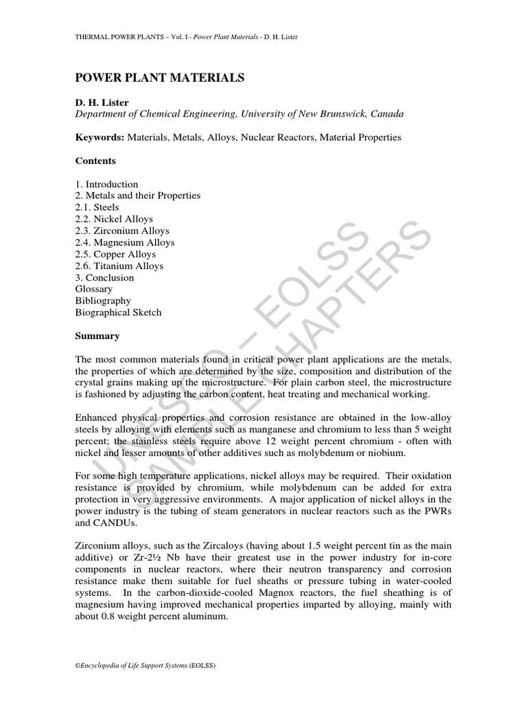Power Plant Materials | PDF | Alloy | Chemistry