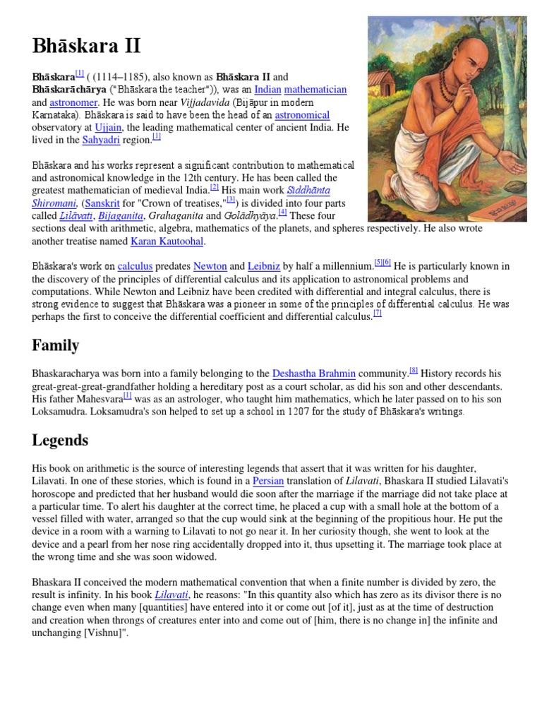 Bhaskara Ii Mathematician