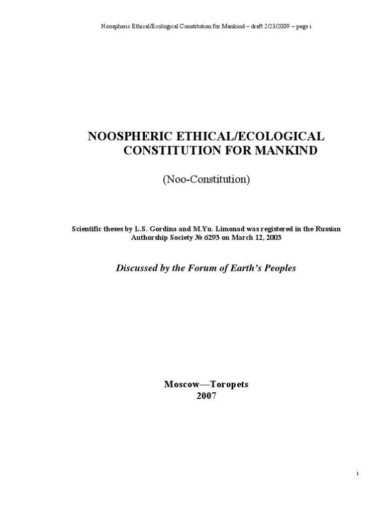 Noospheric Spiritual Ecological Constitution | PDF | Human | Sustainability