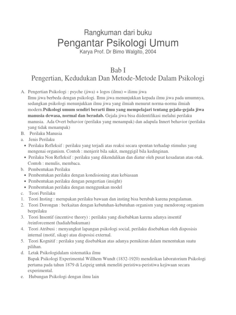 Pengantar Psikologi Umum by DR BIMO | PDF