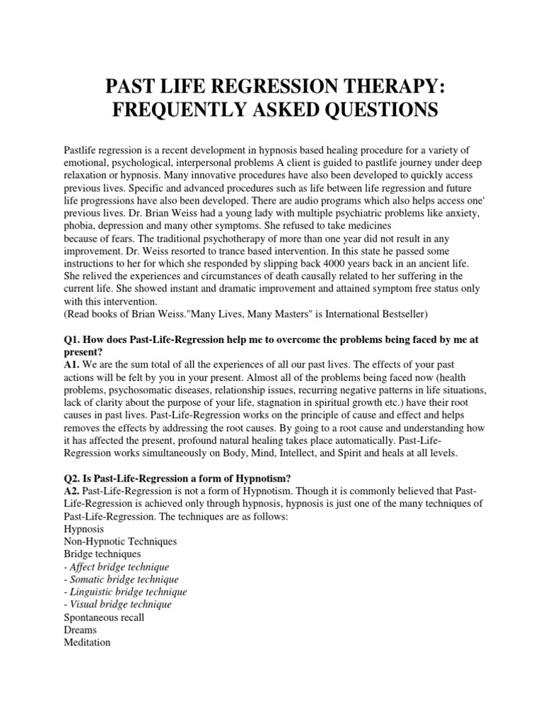 PLR Therapy - Faq | PDF | Reincarnation | Hypnosis