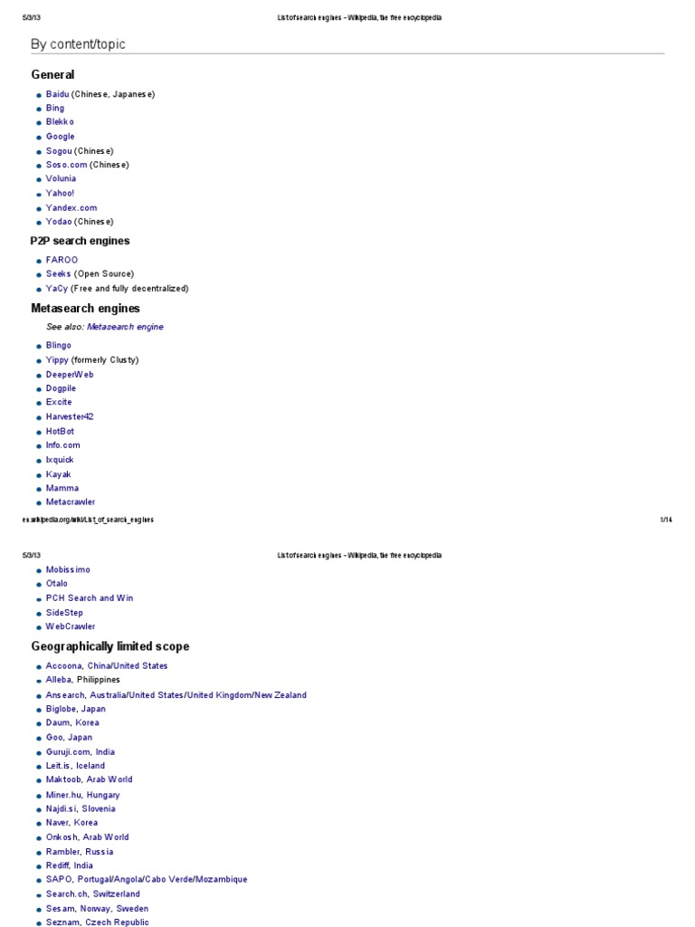 List of Search Engines | PDF | Desktop Environment | Linux
