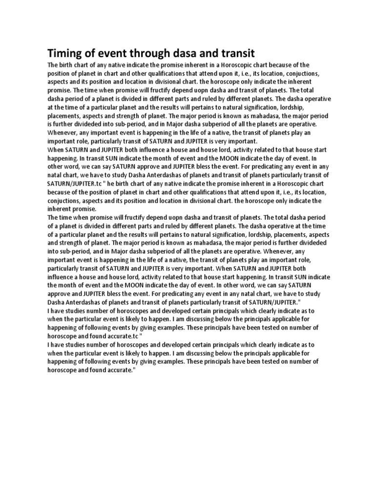 Timing of Event Through Dasa and Transit | PDF | Horoscope | Planets