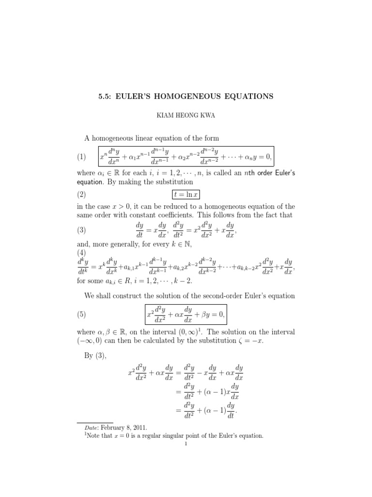 Euler's Homogeneous Equations Solved | PDF | Algebra | Subtraction