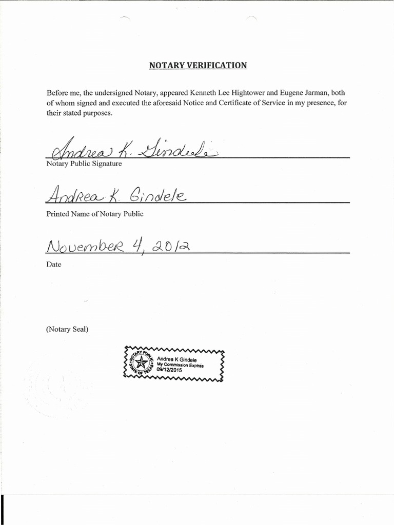 Notary Verification: Andrea K Gindele | PDF