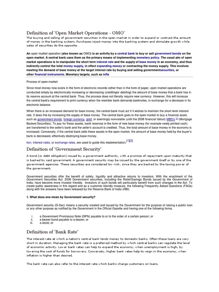 Definition of Open Market Opration | PDF | Open Market Operation ...