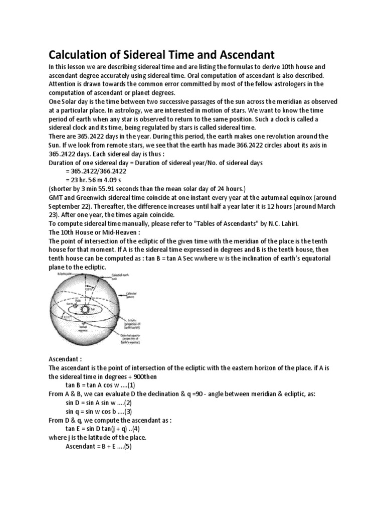 Ascendant Calculation Using Sidereal Time | PDF | Astrology | New Age ...