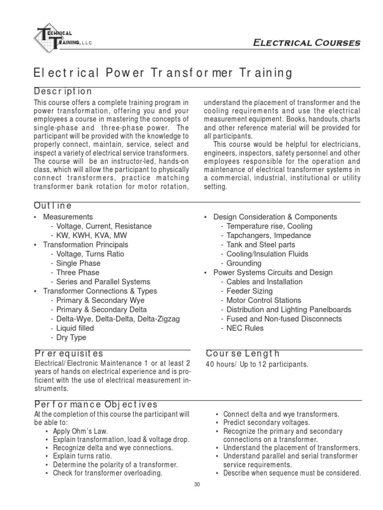 Electrical Power Transformer Training | PDF | Transformer | Electric Power Distribution