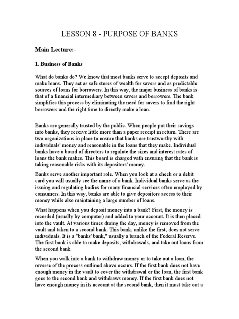 LESSON 8 - Purpose of Banks | PDF | Deposit Account | Banks