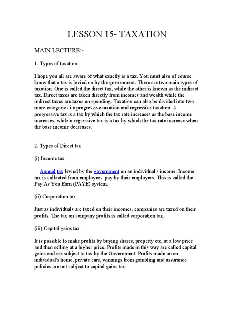 LESSON 15 - Taxation | PDF | Indirect Tax | Taxes