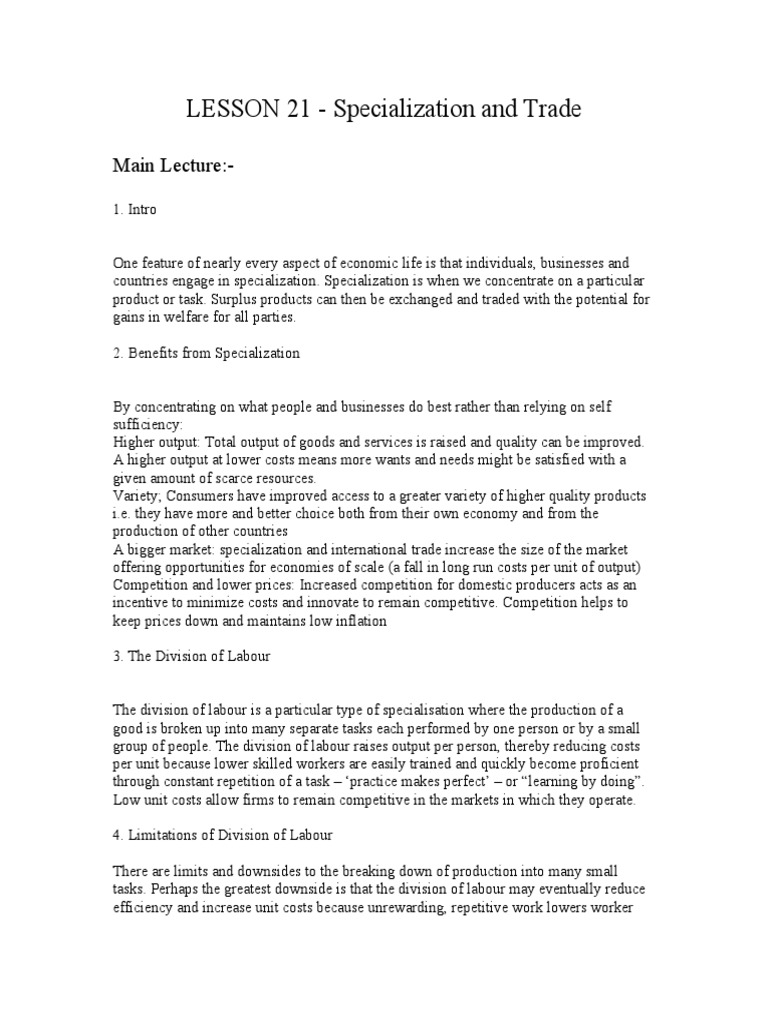 LESSON 21 - Gains from Specialization and Trade | PDF | Division Of ...